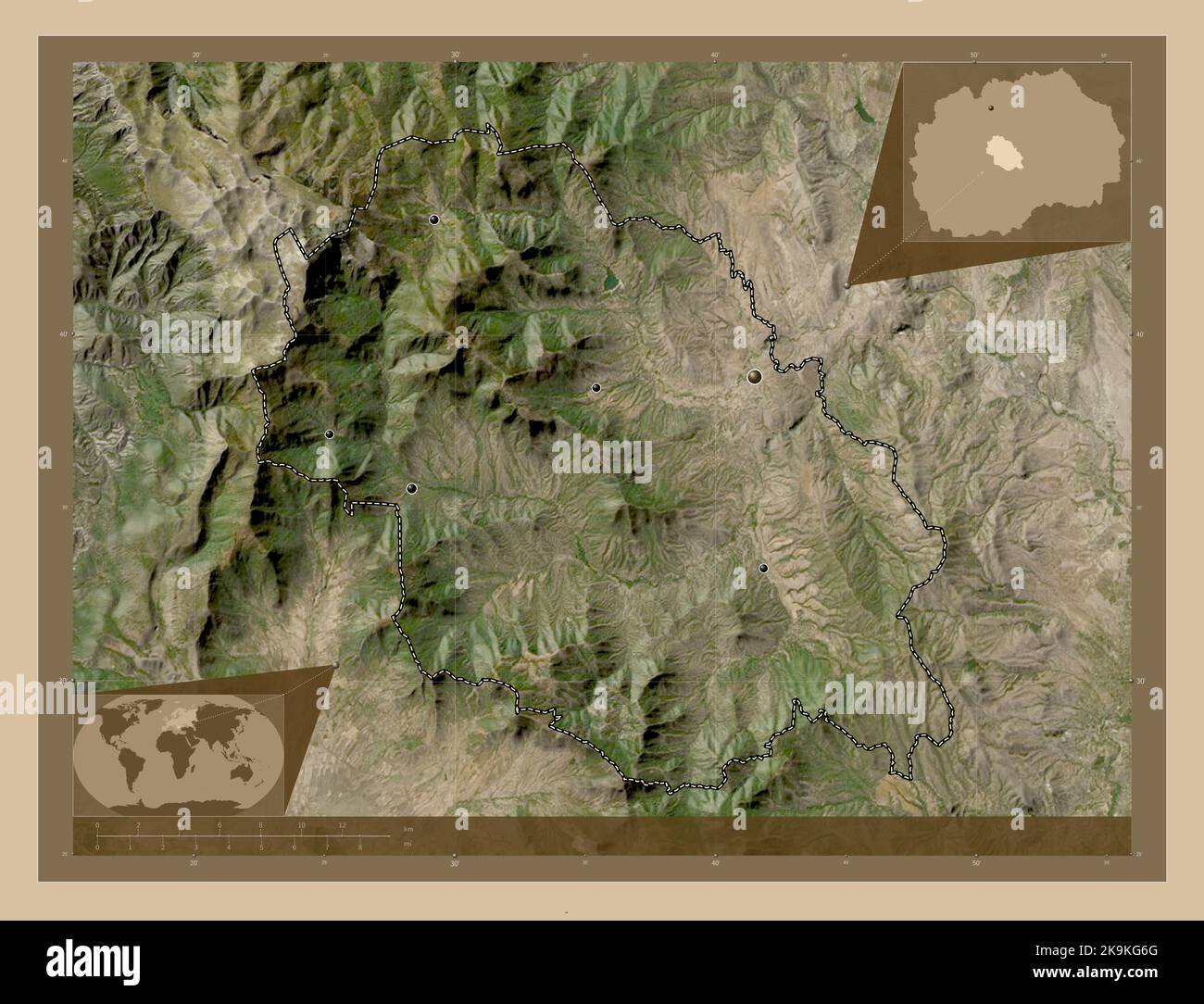 Caska, municipality of Macedonia. Low resolution satellite map ...