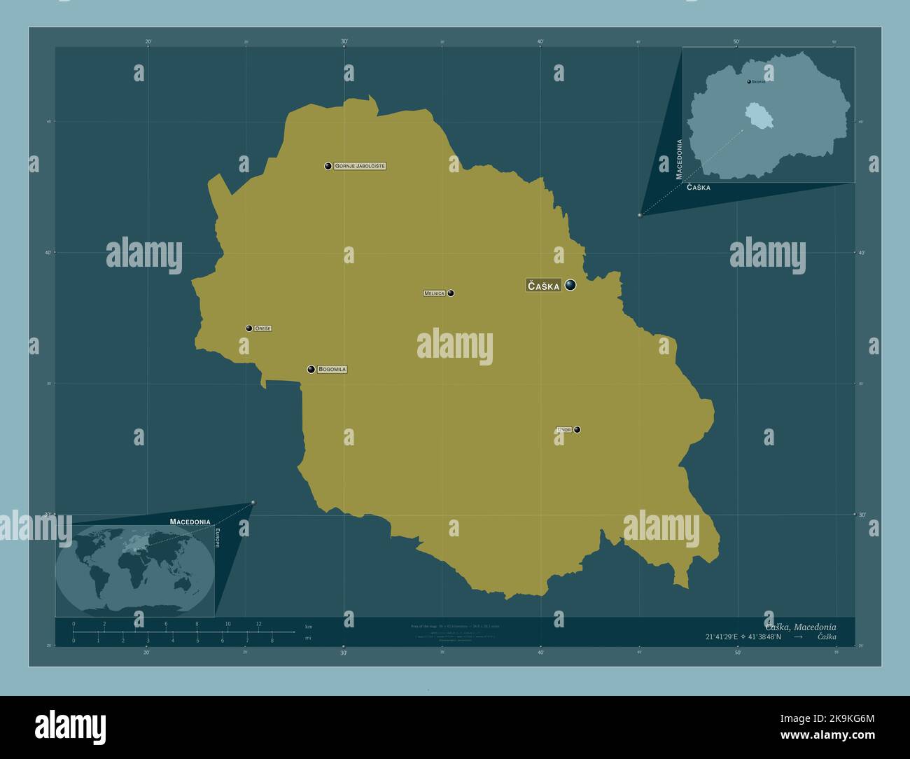 Caska, municipality of Macedonia. Solid color shape. Locations and ...