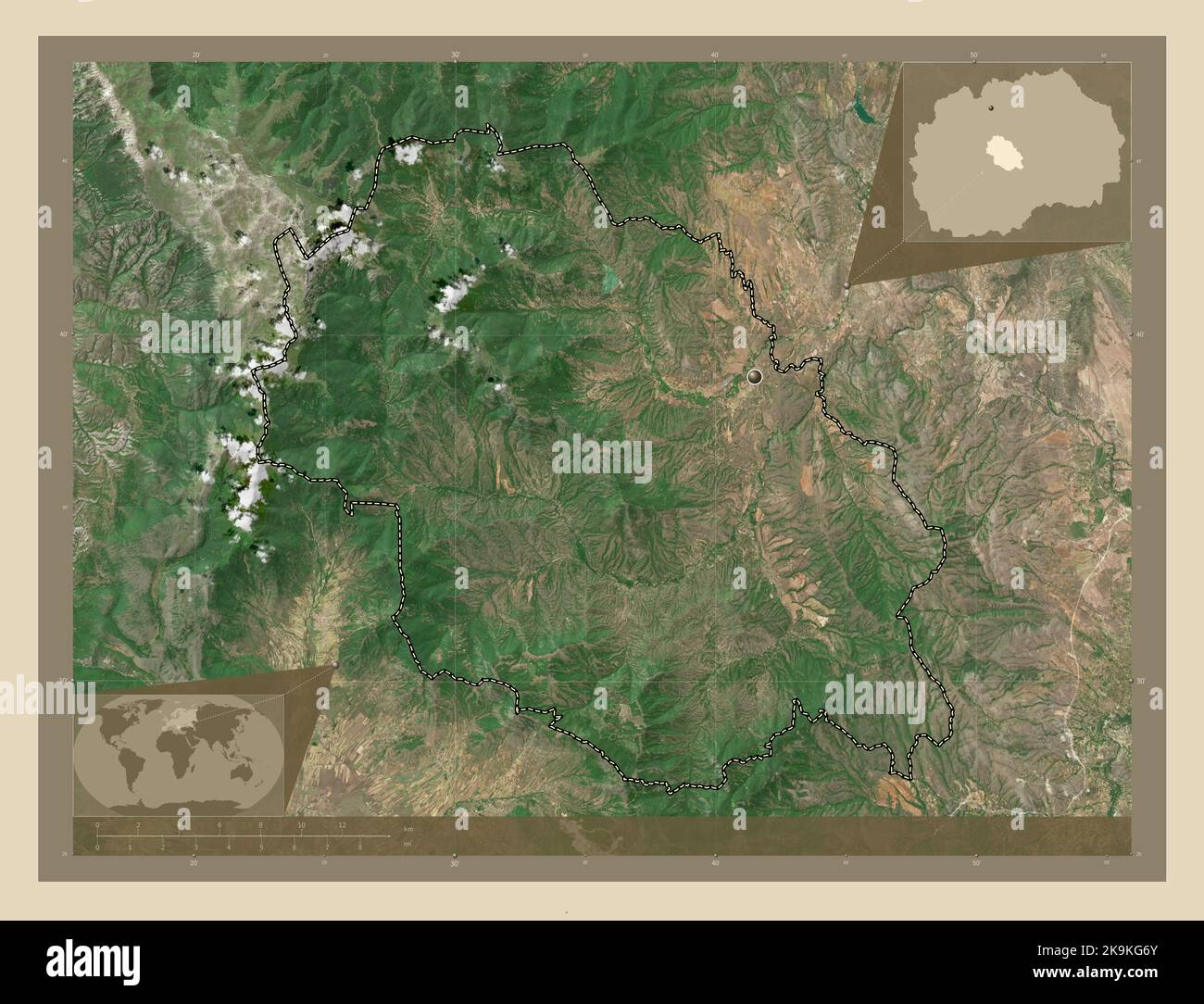 Caska, municipality of Macedonia. High resolution satellite map. Corner ...