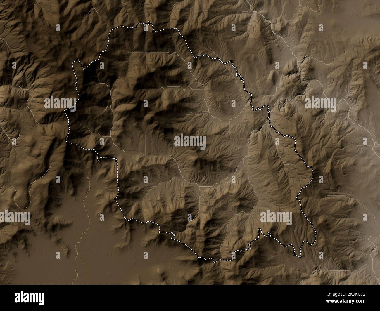 Caska, municipality of Macedonia. Elevation map colored in sepia tones ...