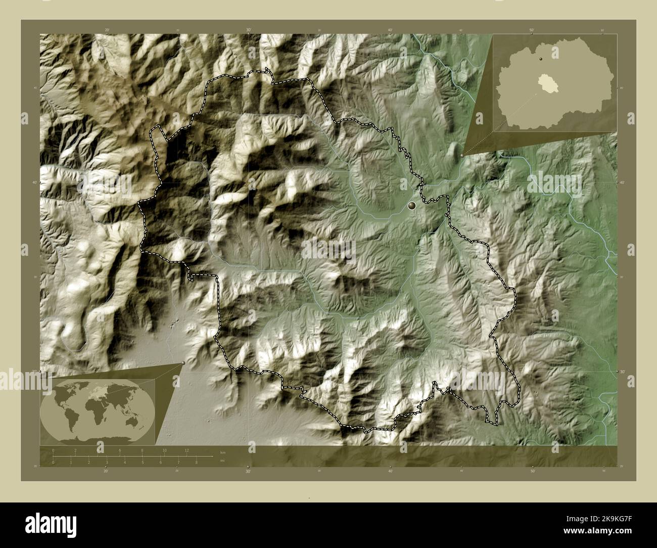 Caska, municipality of Macedonia. Elevation map colored in wiki style ...