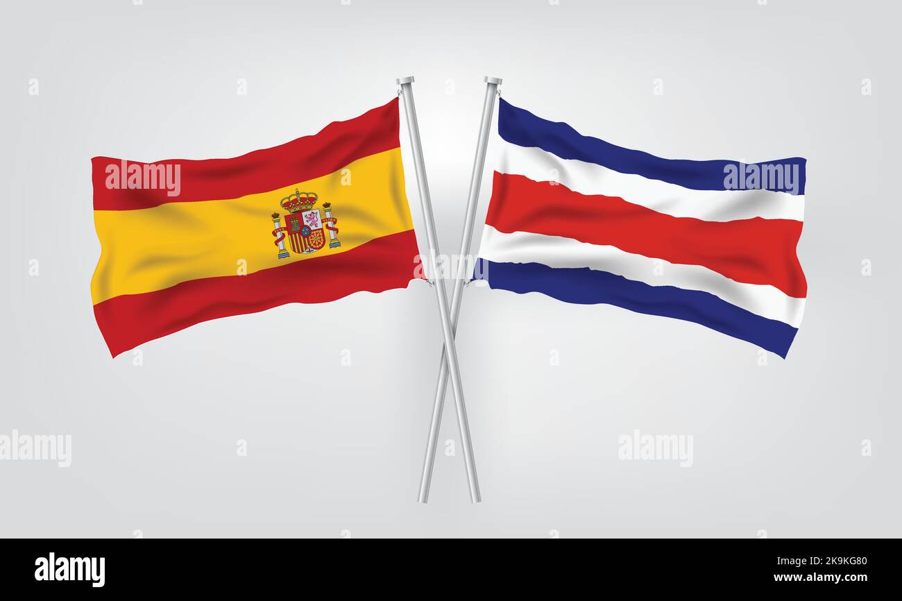 COUNTRY FLAGS. SPAIN VS COSTA RICA REALISTIC VECTOR ILLUSTRATION Stock ...