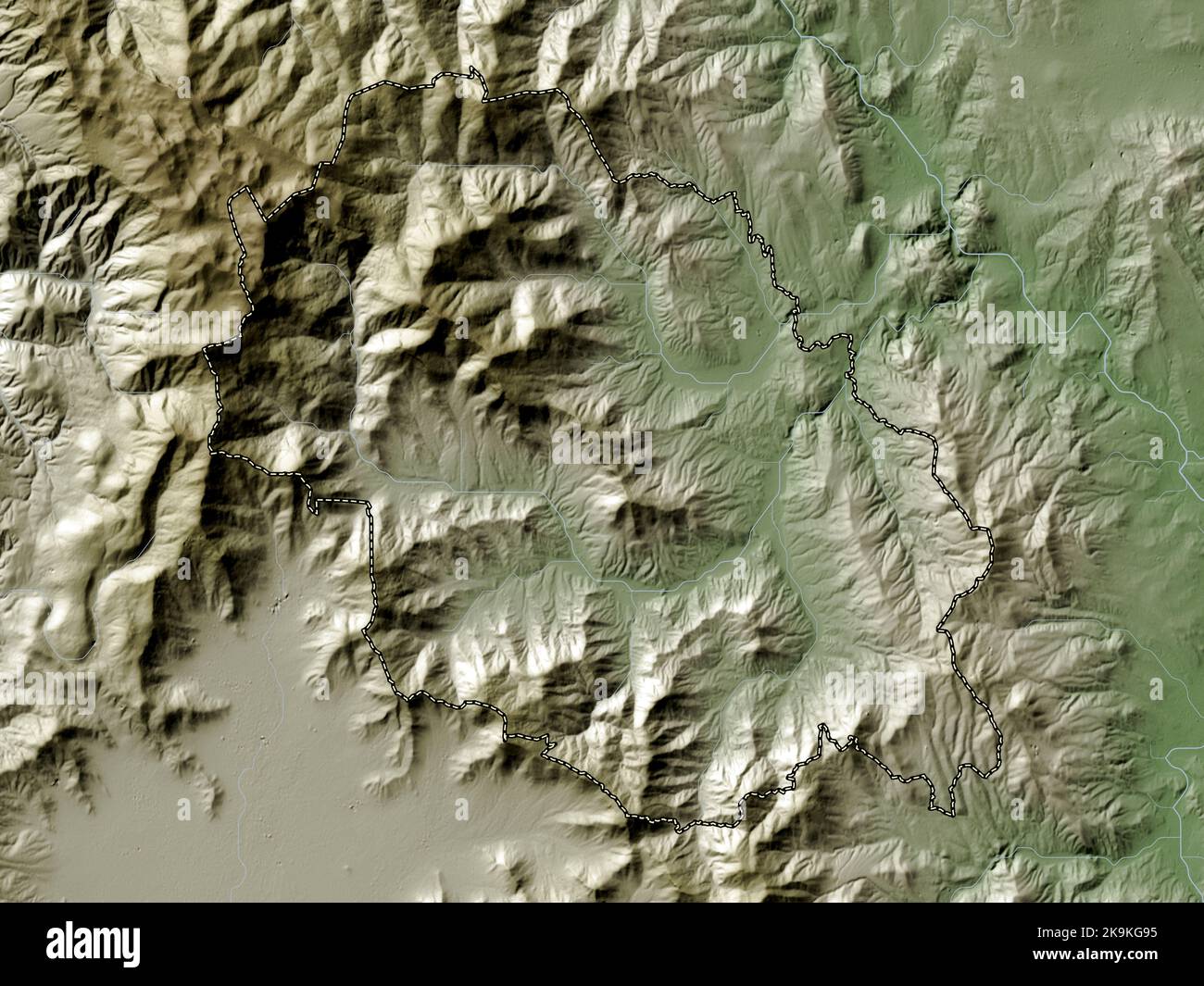 Caska, municipality of Macedonia. Elevation map colored in wiki style with lakes and rivers ...