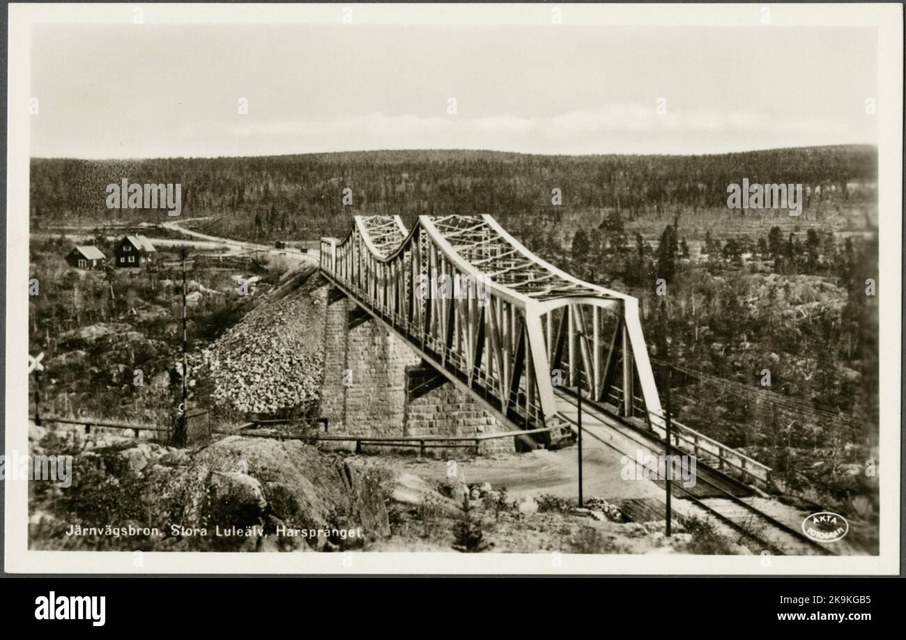 Combined road and railway bridge over the Great Lule River in the ...