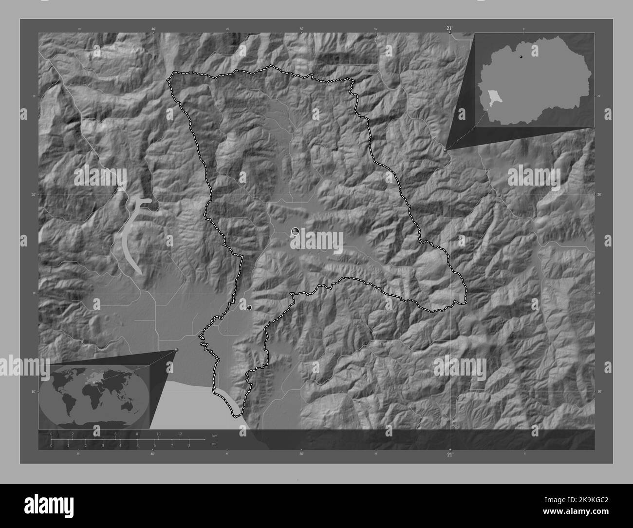 Debarca, municipality of Macedonia. Bilevel elevation map with lakes ...