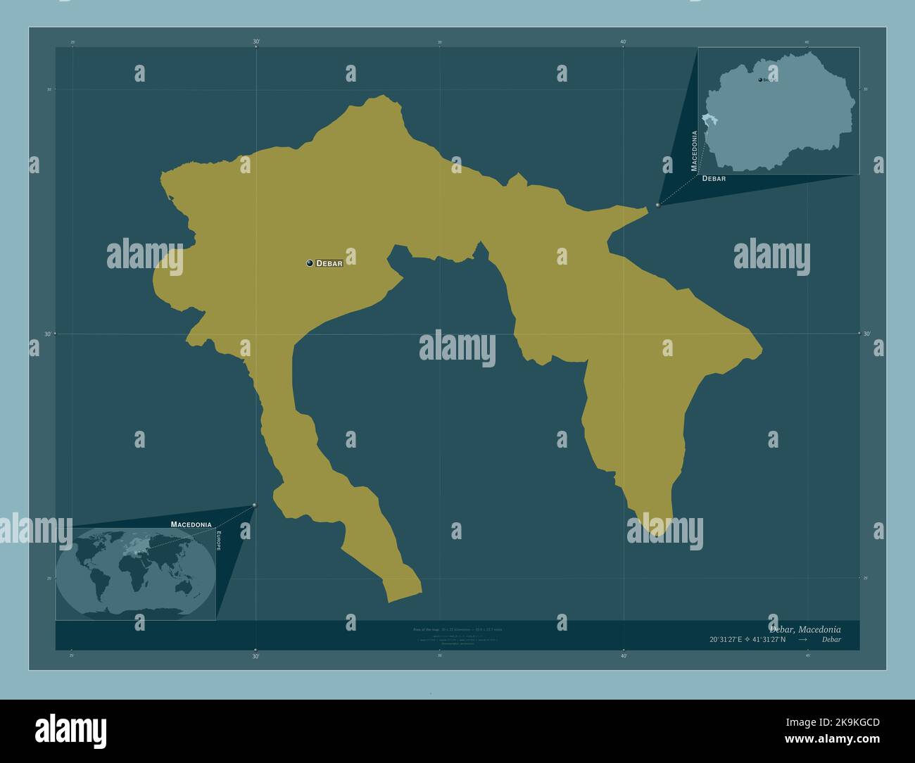 Debar, municipality of Macedonia. Solid color shape. Locations and ...