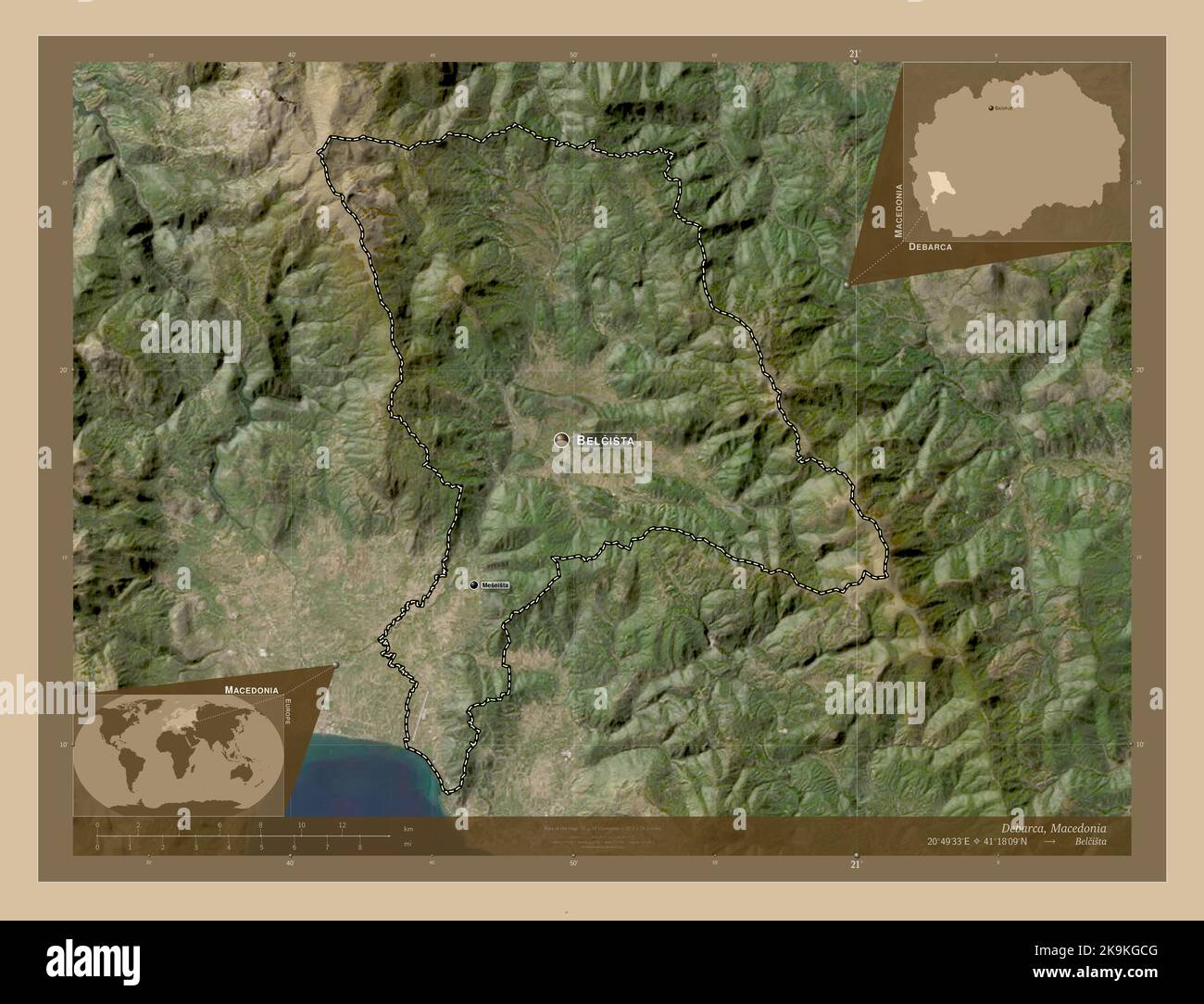 Debarca, municipality of Macedonia. Low resolution satellite map ...