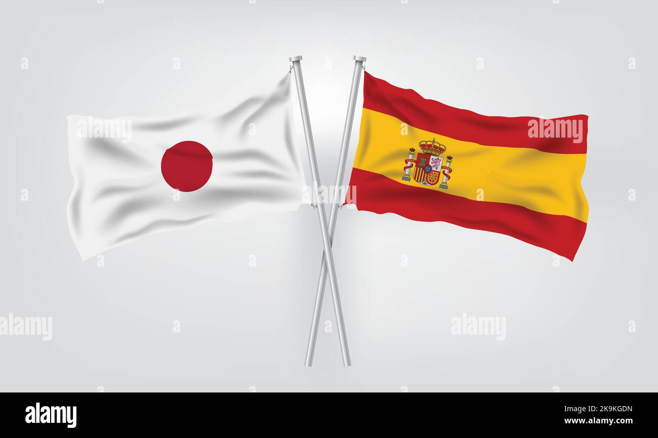 COUNTRY FLAGS. JAPAN VS SPAIN REALISTIC VECTOR ILLUSTRATION Stock ...