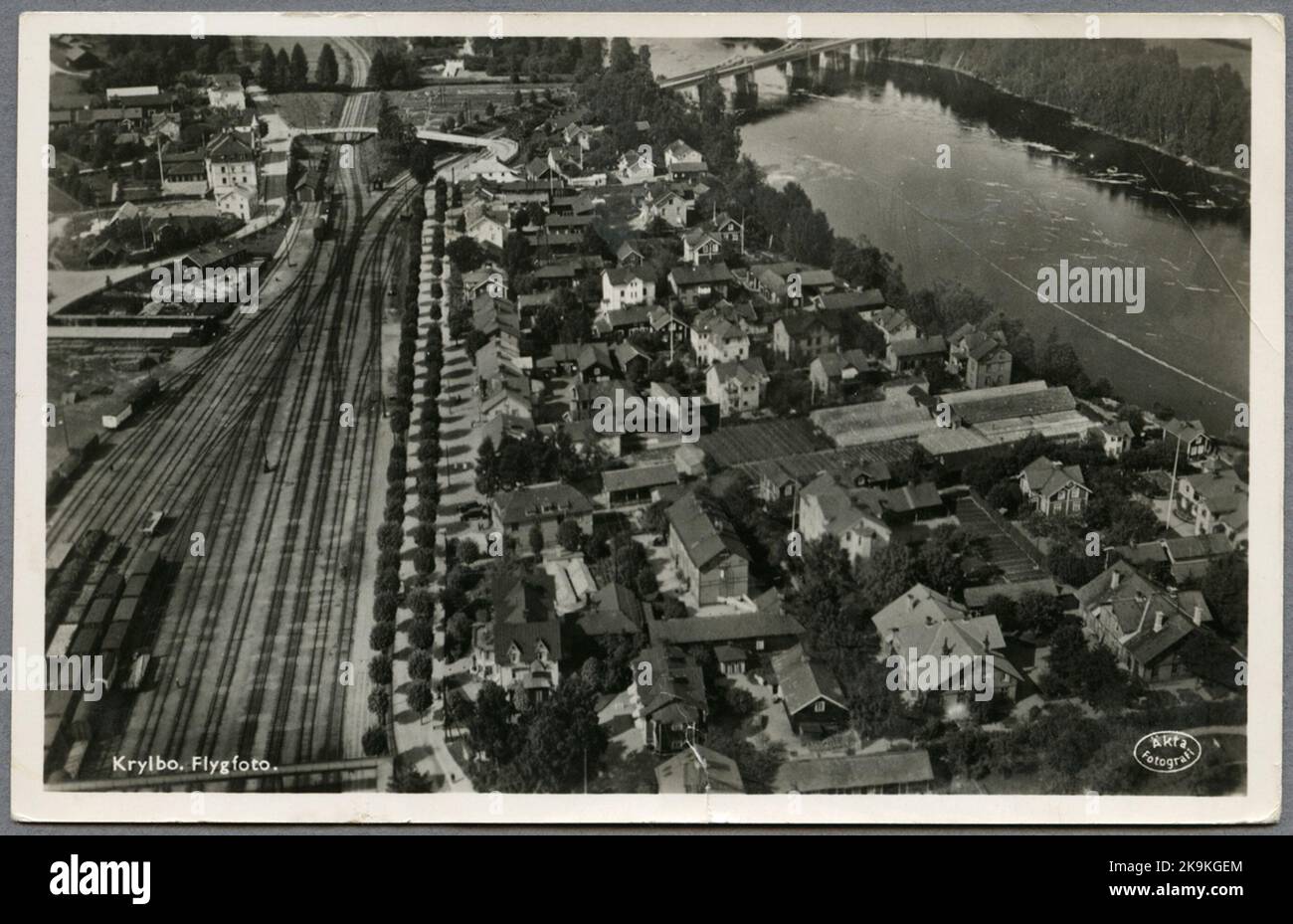 Air picture over Krylbo with station and Dalälven in picture Stock ...