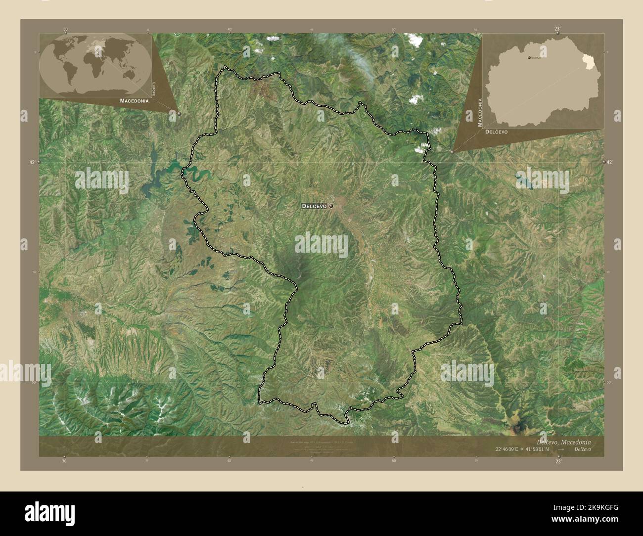 Delcevo, municipality of Macedonia. High resolution satellite map ...