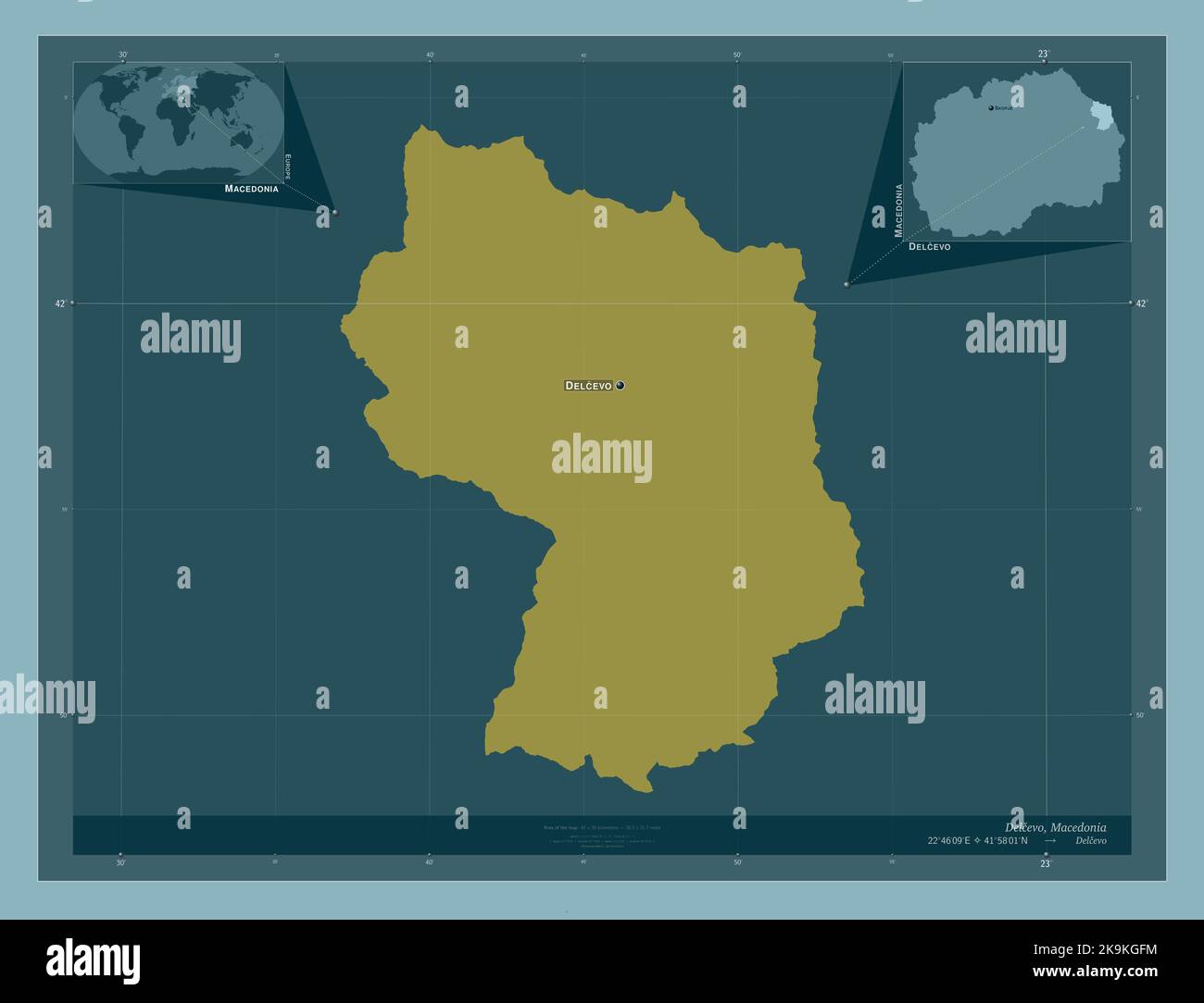 Delcevo, municipality of Macedonia. Solid color shape. Locations and ...