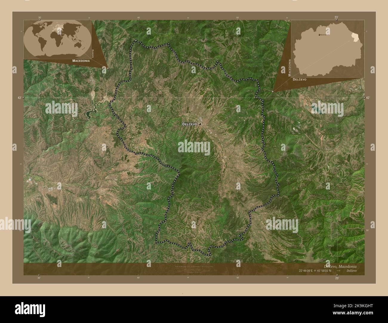 Delcevo, municipality of Macedonia. Low resolution satellite map ...
