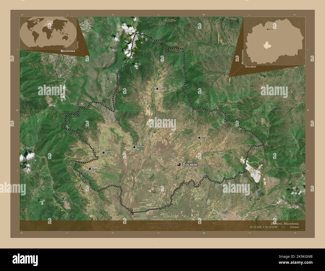 Dolneni, municipality of Macedonia. Low resolution satellite map ...