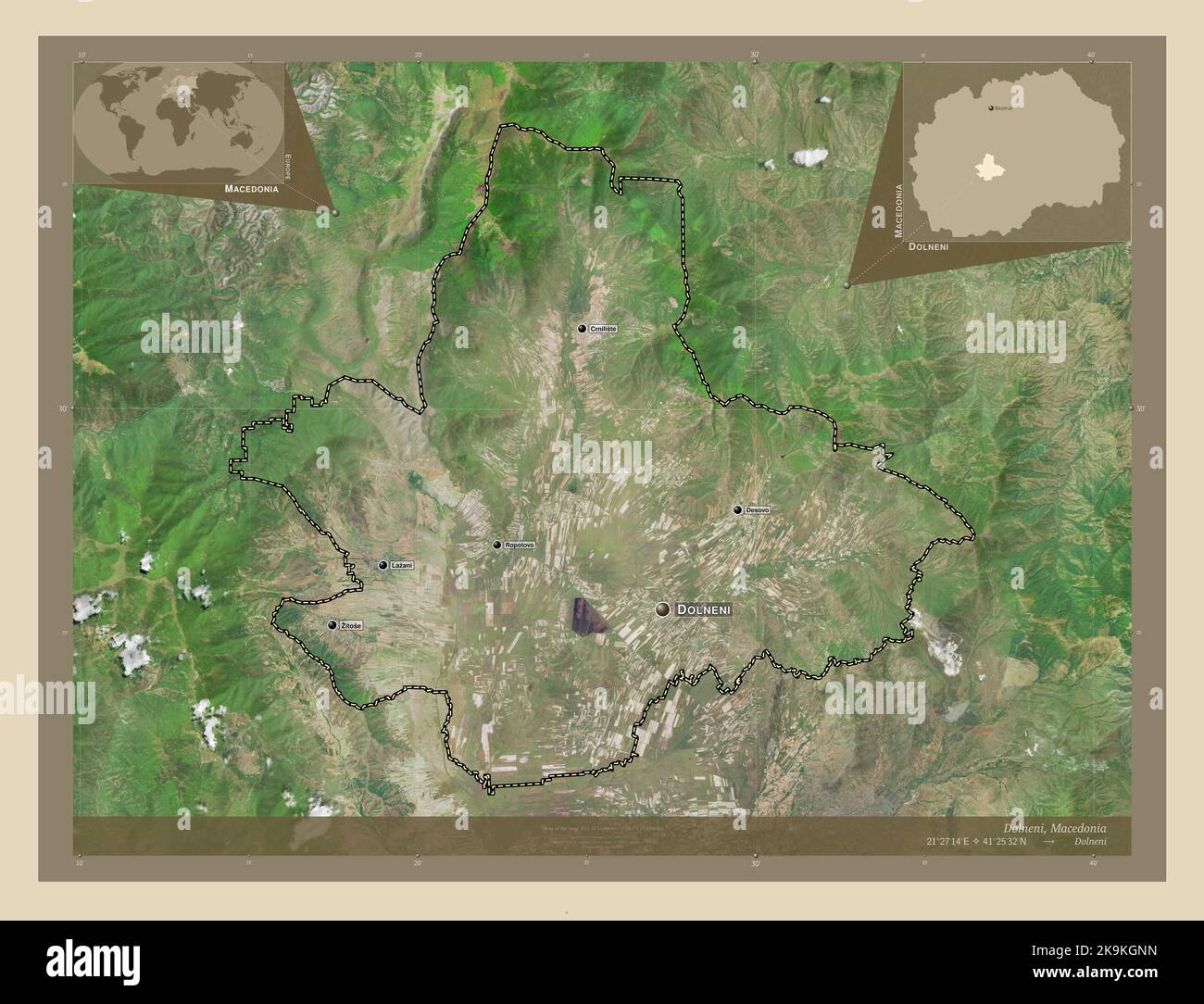 Dolneni, municipality of Macedonia. High resolution satellite map ...