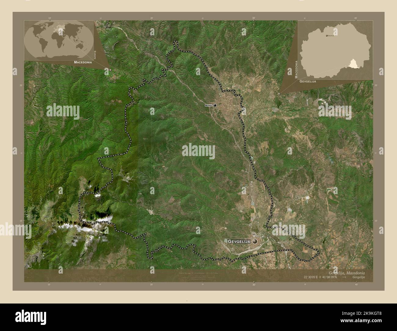 Gevgelija, municipality of Macedonia. High resolution satellite map ...