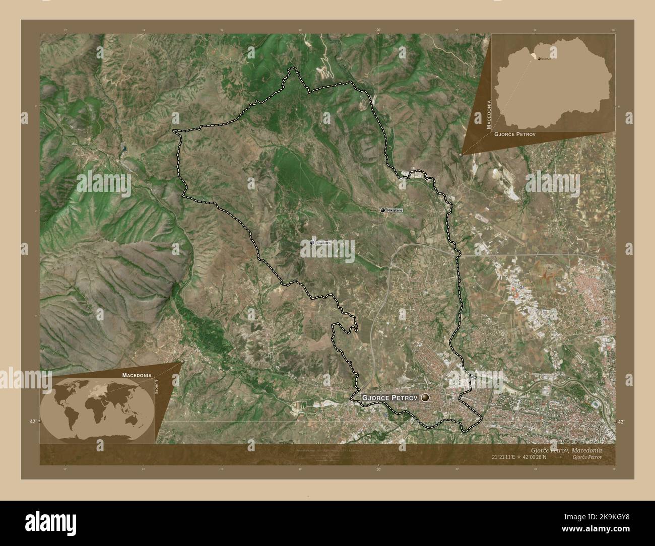 Gjorce Petrov, municipality of Macedonia. Low resolution satellite map ...