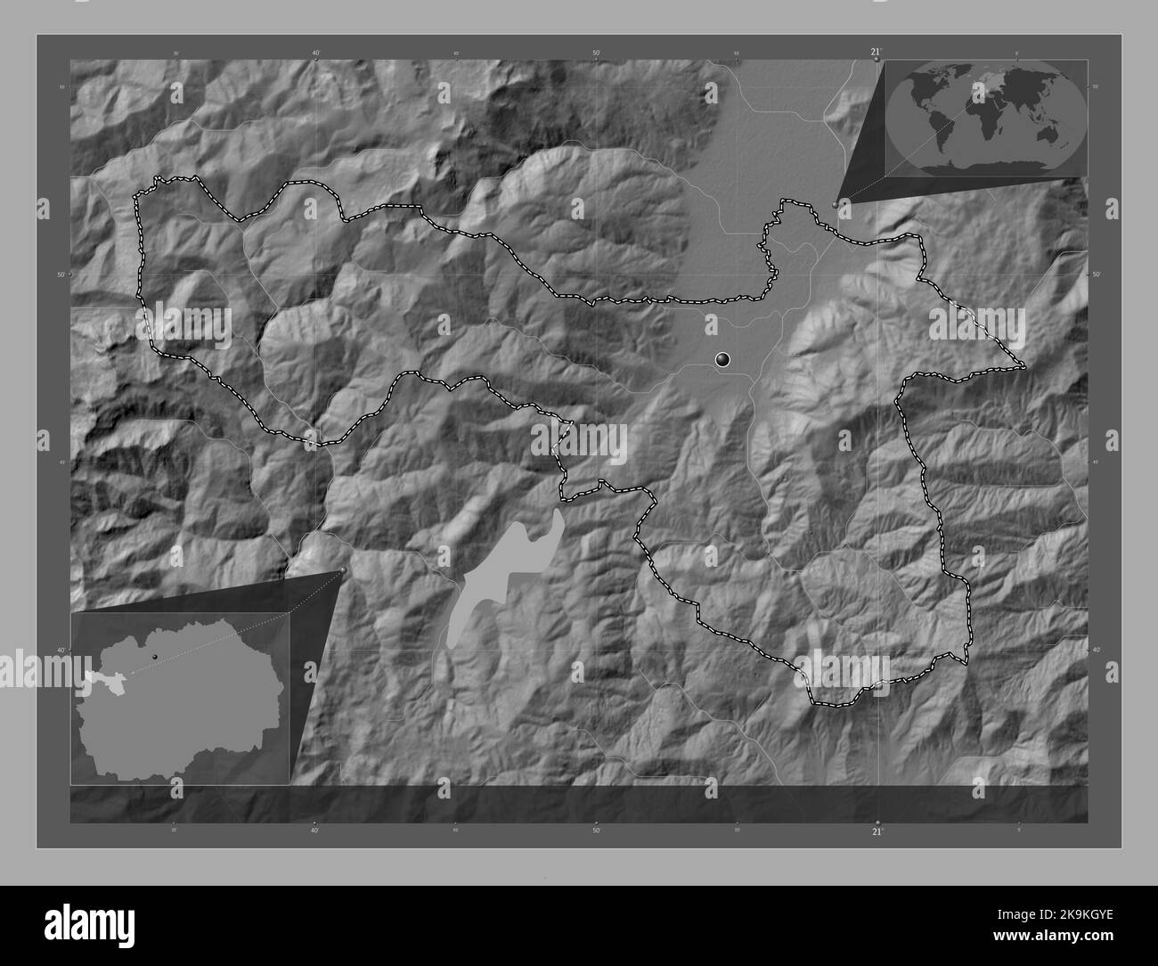 Gostivar, municipality of Macedonia. Bilevel elevation map with lakes ...