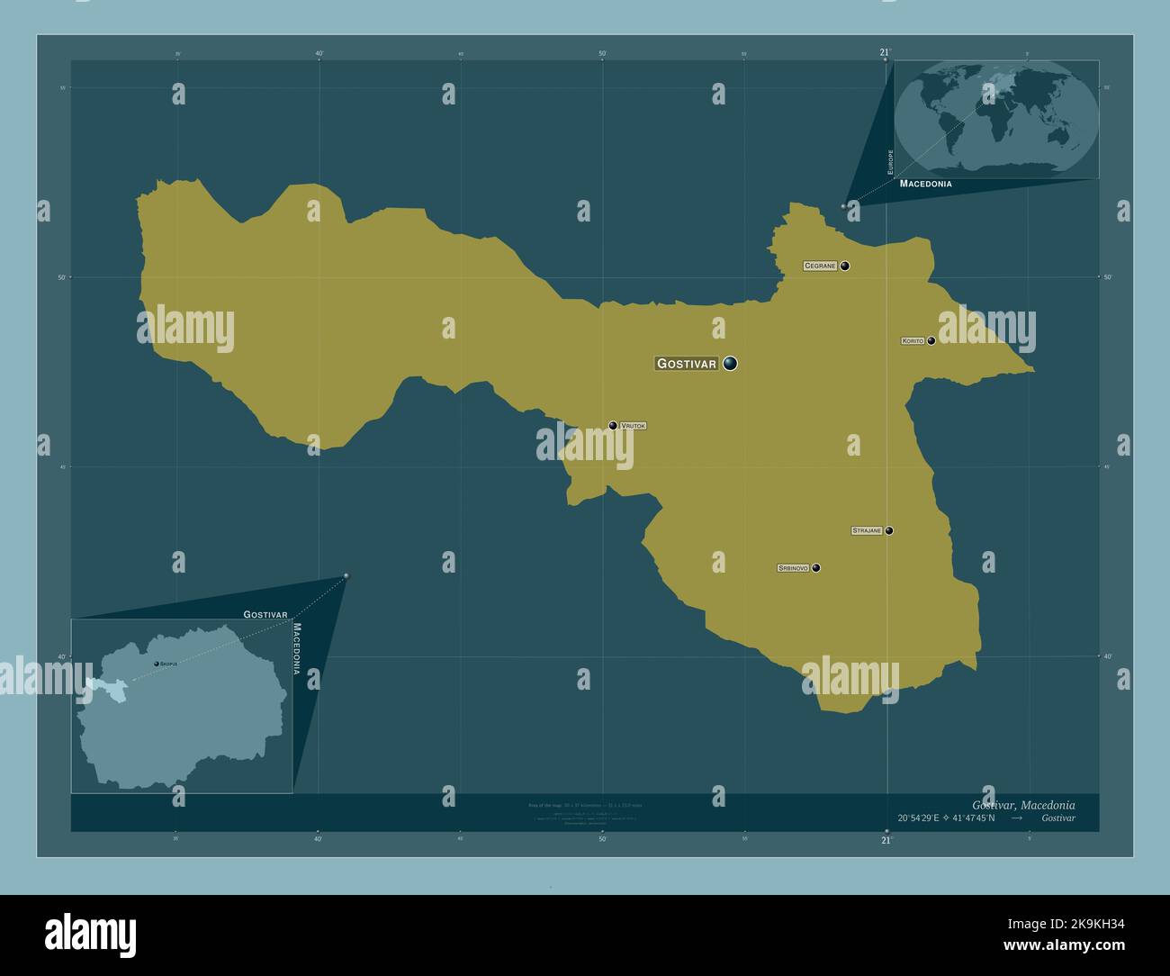 Gostivar, municipality of Macedonia. Solid color shape. Locations and ...