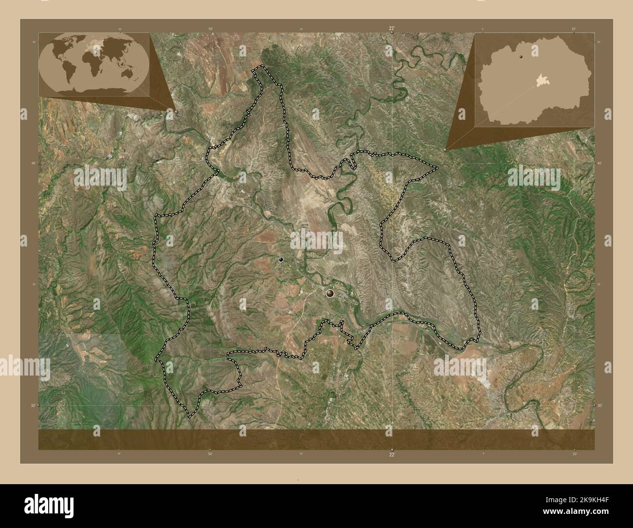Gradsko, municipality of Macedonia. Low resolution satellite map ...