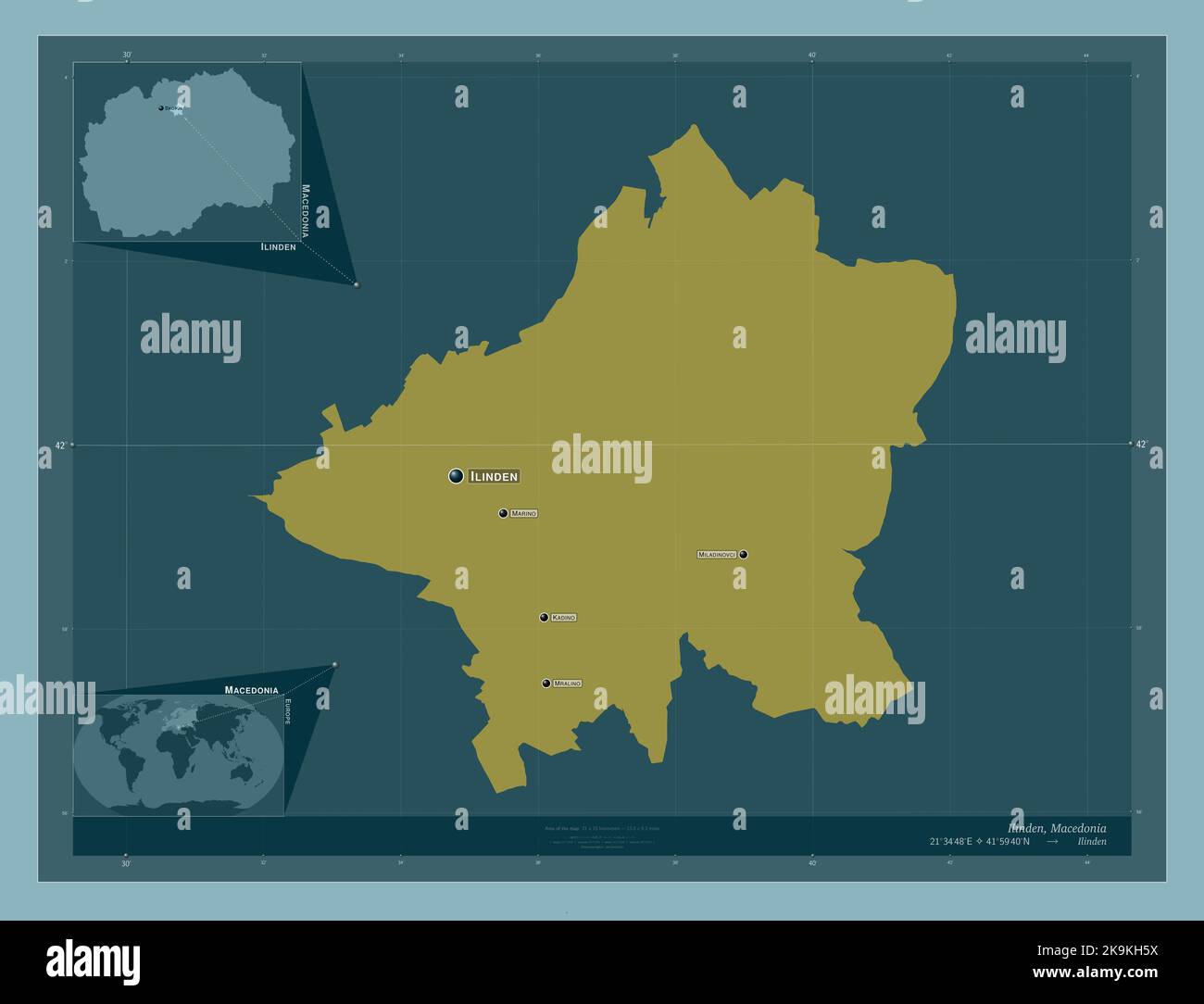 Ilinden, municipality of Macedonia. Solid color shape. Locations and ...