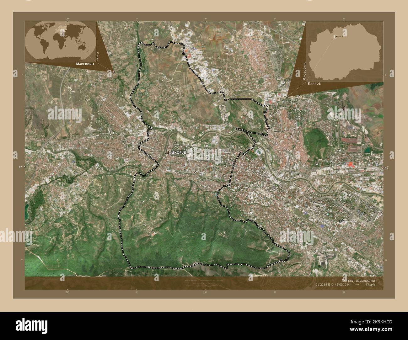 Karpos, municipality of Macedonia. Low resolution satellite map ...