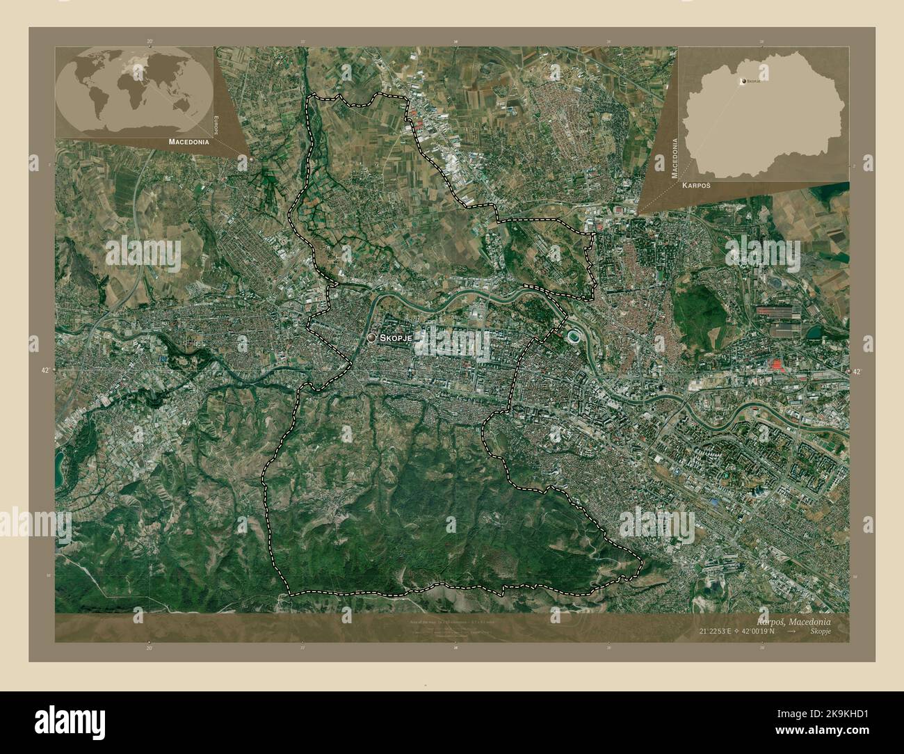Karpos, municipality of Macedonia. High resolution satellite map ...