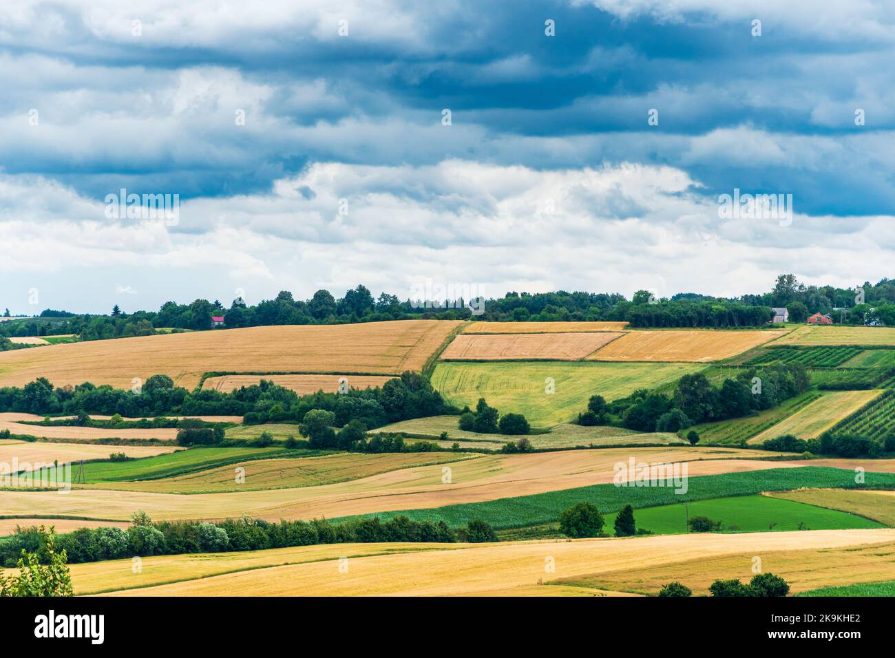 A beautiful panorama of the West Roztocze. Undulating hills, fields and ...