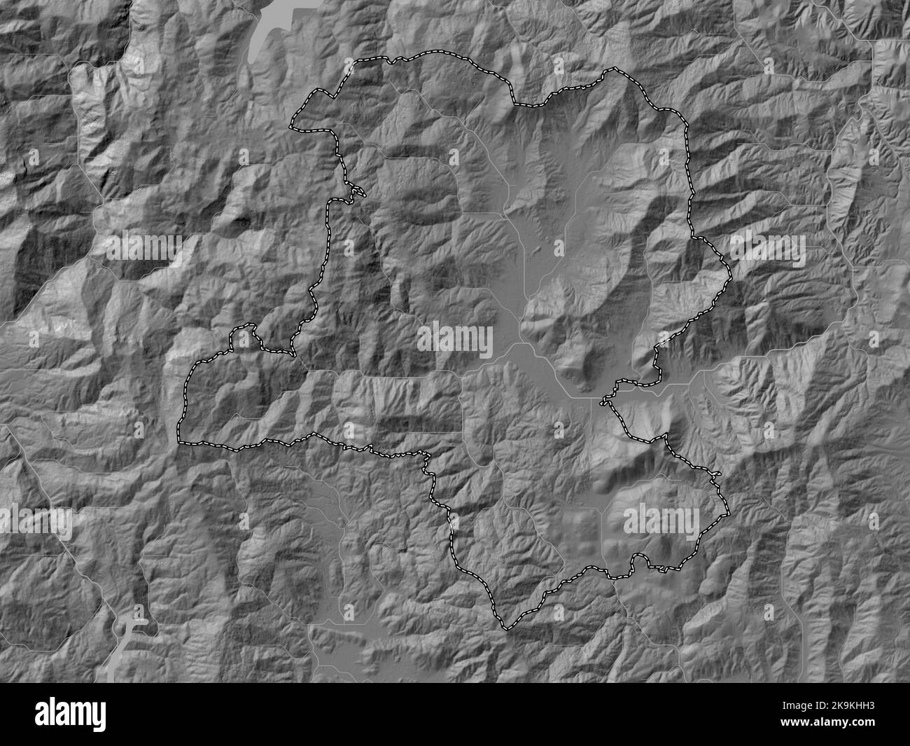 Kicevo, municipality of Macedonia. Bilevel elevation map with lakes and ...