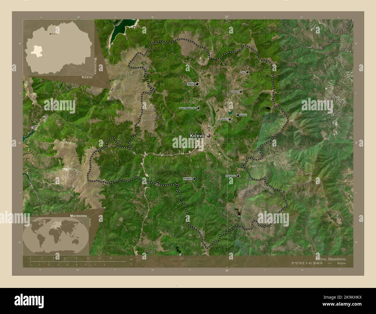 Kicevo, municipality of Macedonia. High resolution satellite map ...