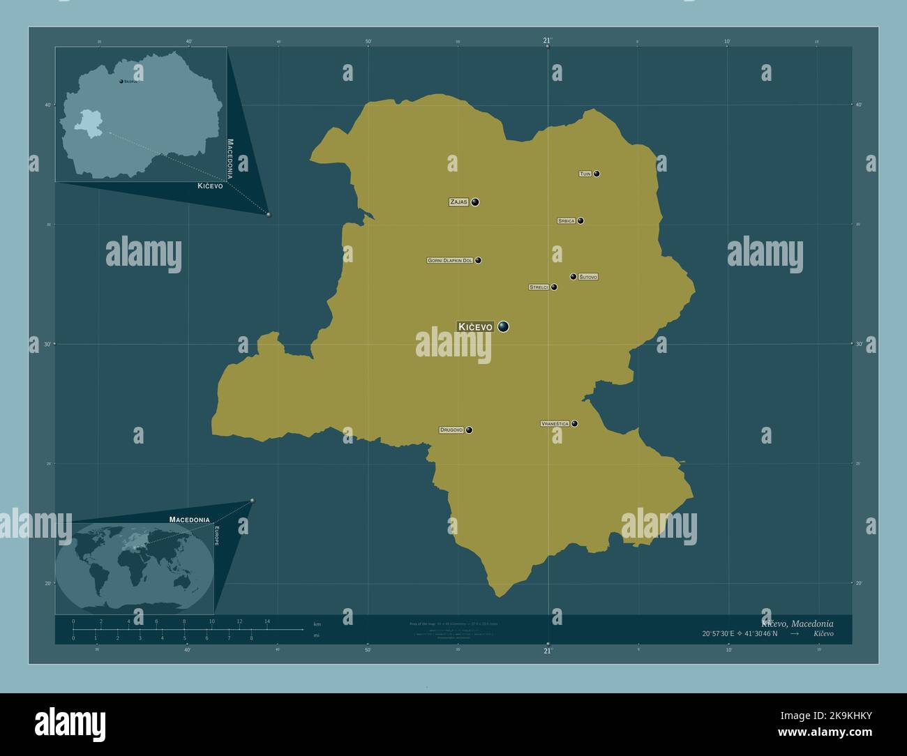 Kicevo, municipality of Macedonia. Solid color shape. Locations and ...