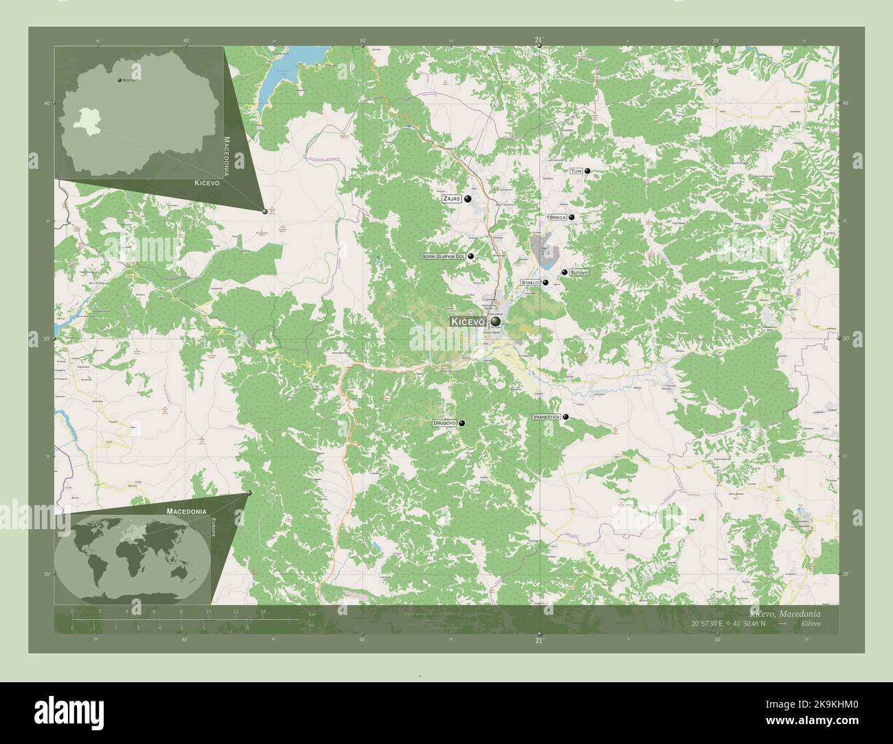 Kicevo, municipality of Macedonia. Open Street Map. Locations and names ...