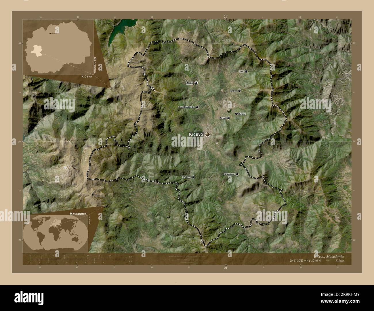 Kicevo, municipality of Macedonia. Low resolution satellite map ...