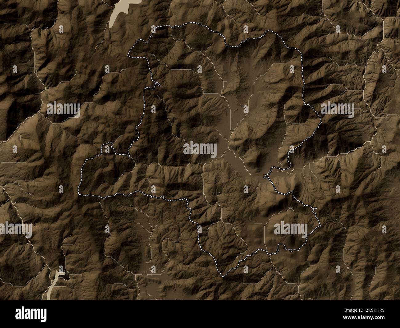 Kicevo, municipality of Macedonia. Elevation map colored in sepia tones ...