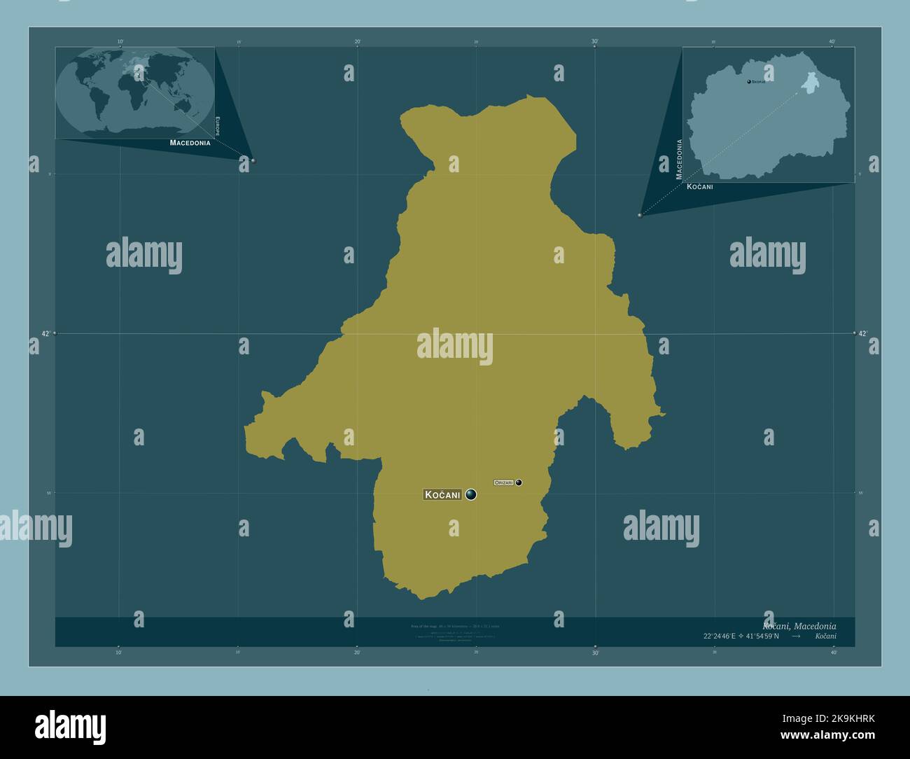 Kocani, municipality of Macedonia. Solid color shape. Locations and ...