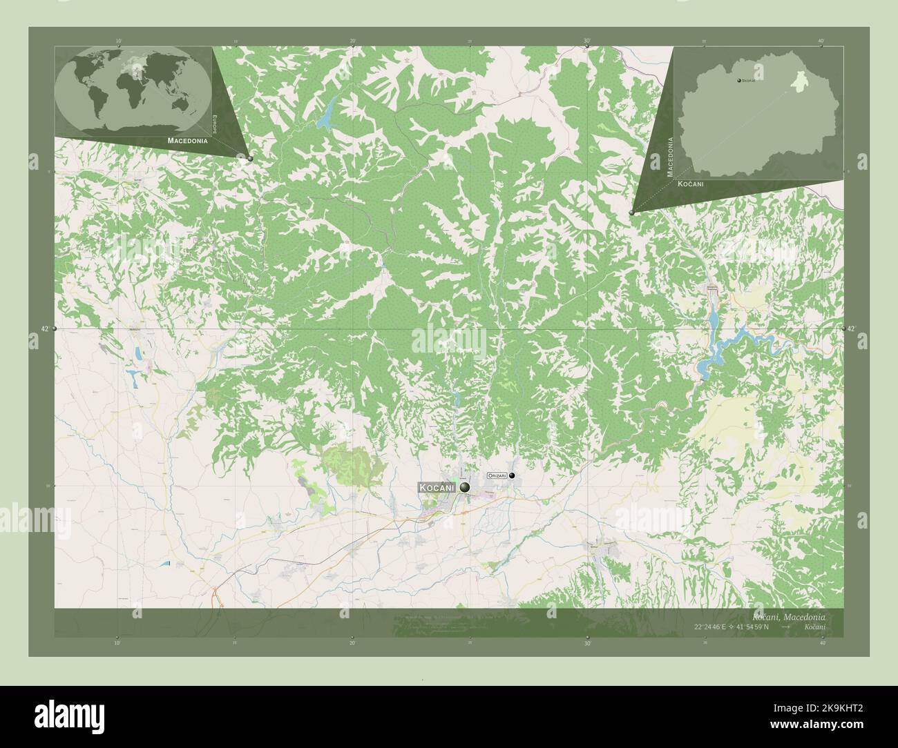 Kocani, municipality of Macedonia. Open Street Map. Locations and names ...