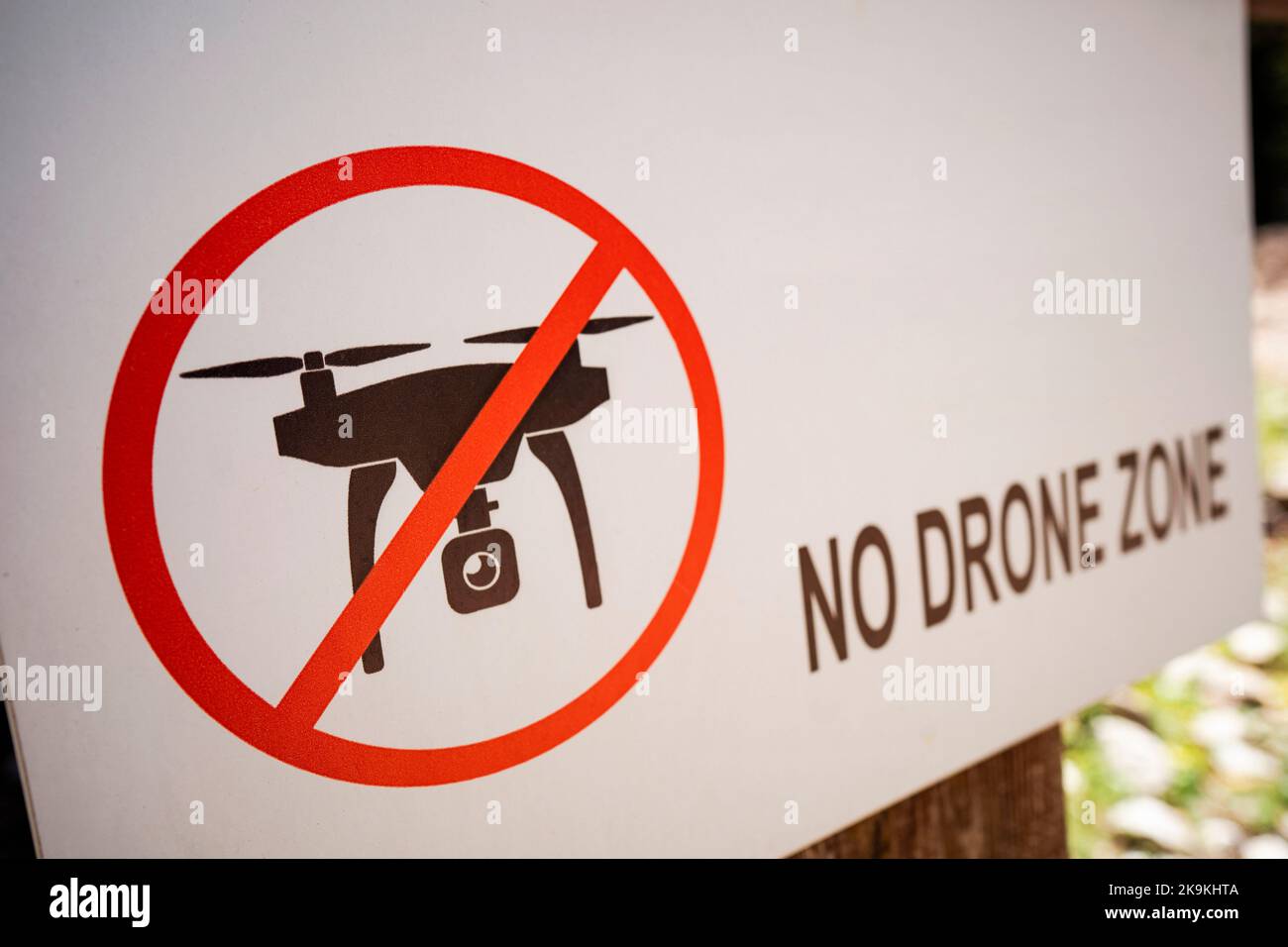 Close up shot of a no drone zone sign Stock Photo - Alamy