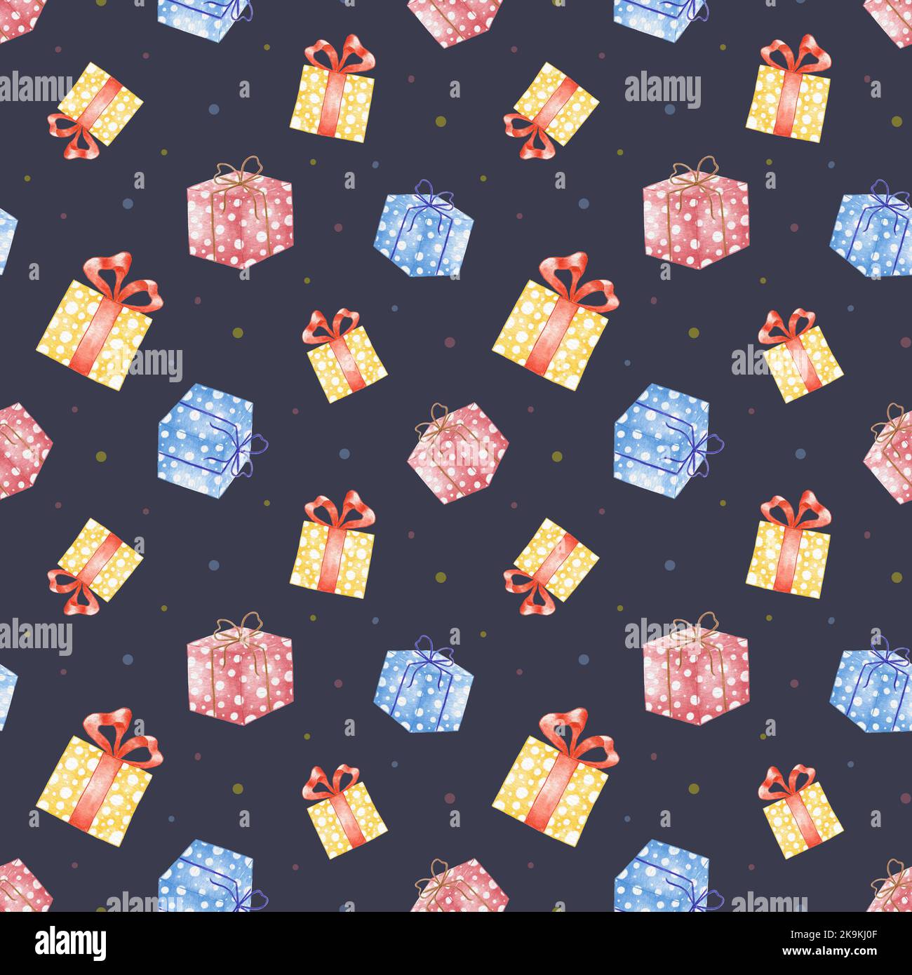 Watercolor Gift Box Seamless Pattern. Christmas Gift Boxes with Ribbon ...