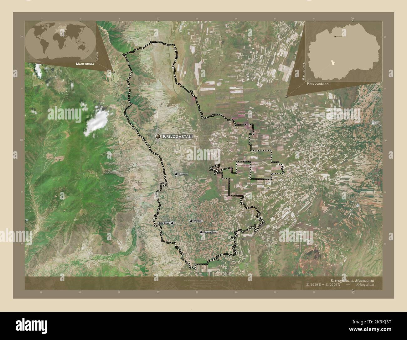 Krivogastani, municipality of Macedonia. High resolution satellite map ...