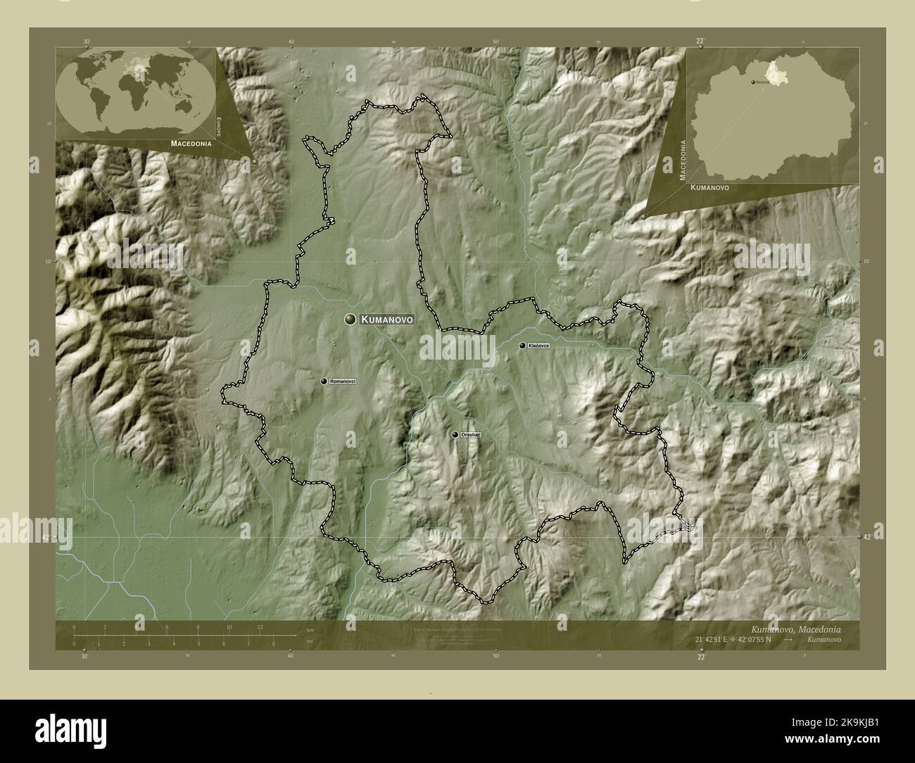 Kumanovo, municipality of Macedonia. Elevation map colored in wiki ...