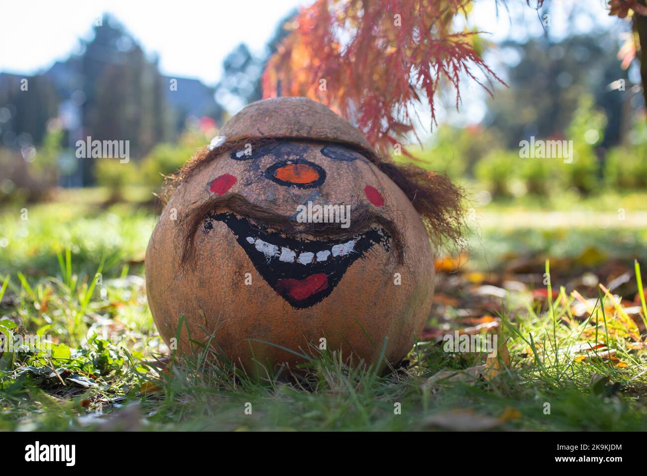 Painted orange pumpkin with corn mustache, for a halloween contest ...