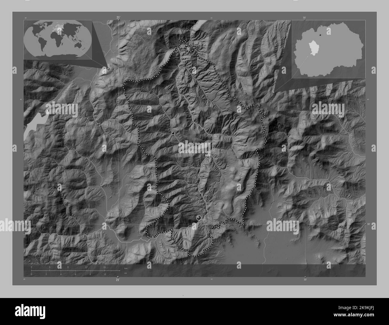 Makedonski Brod, municipality of Macedonia. Grayscale elevation map ...