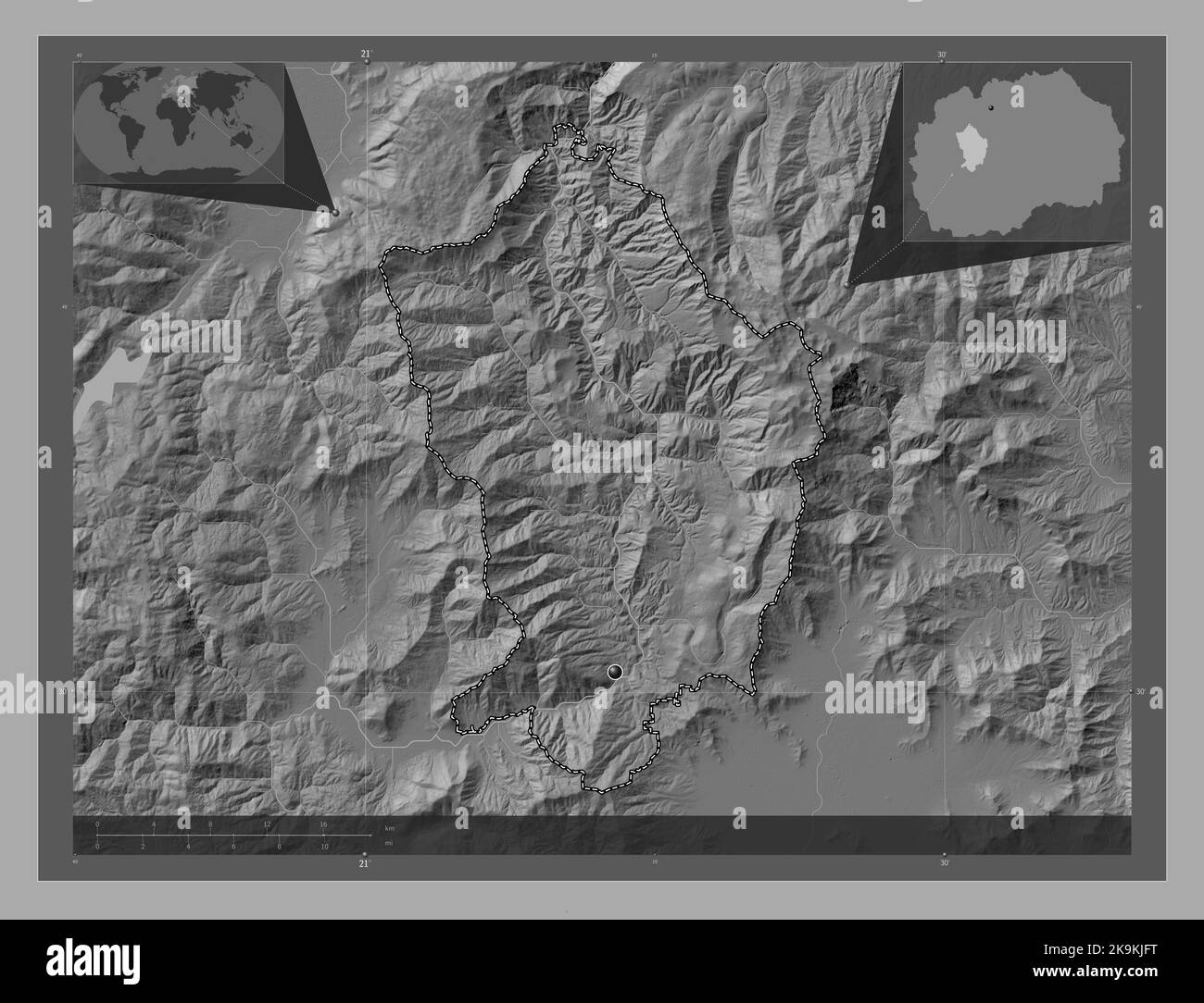 Makedonski Brod, municipality of Macedonia. Bilevel elevation map with ...