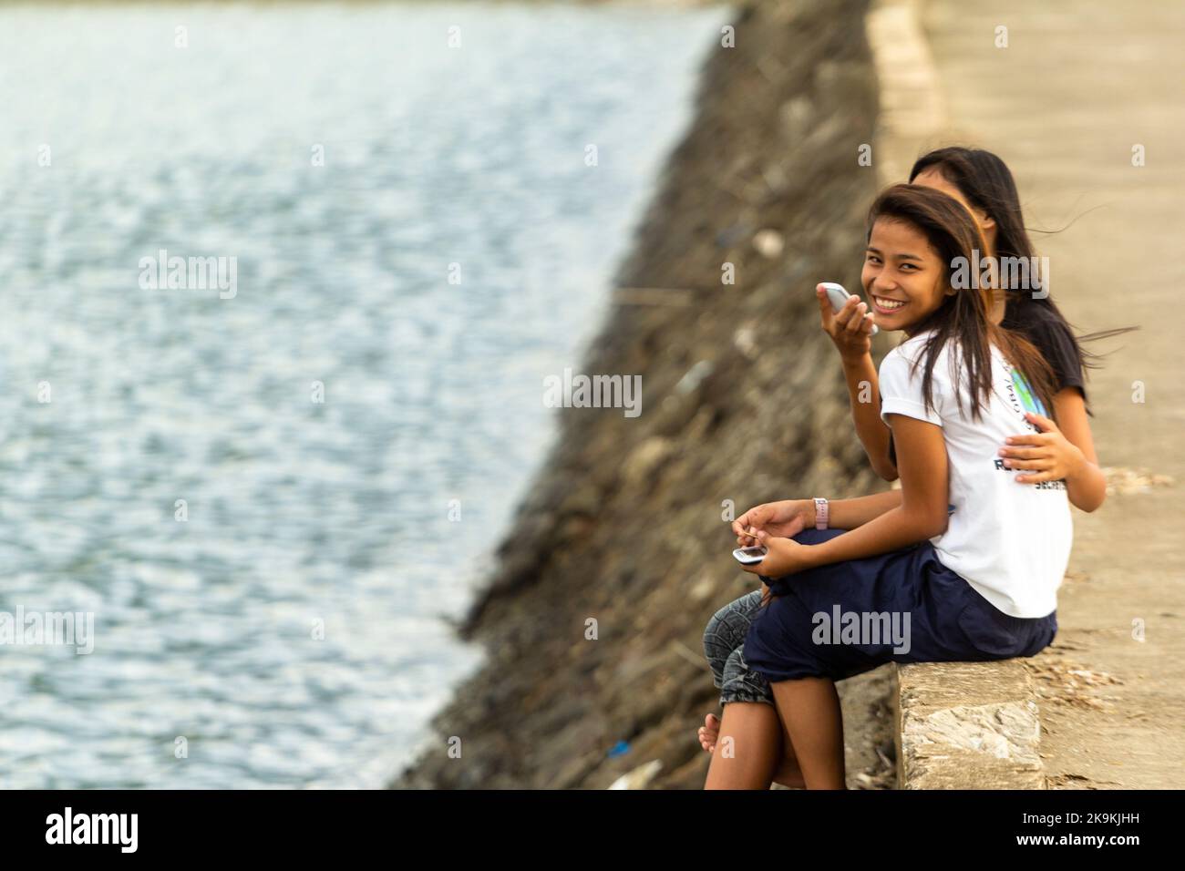Filipina teenaged girls at the port of Naval in Biliran, Philippines ...