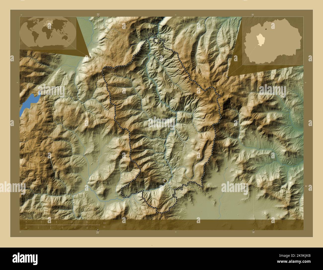 Makedonski Brod, municipality of Macedonia. Colored elevation map with ...