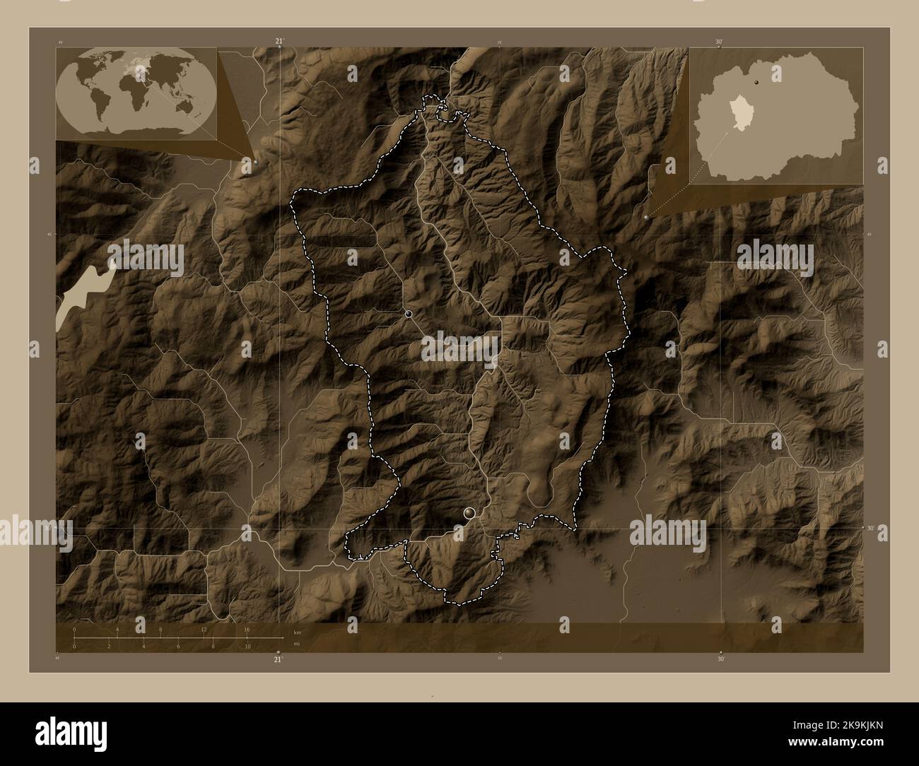 Makedonski Brod, municipality of Macedonia. Elevation map colored in ...