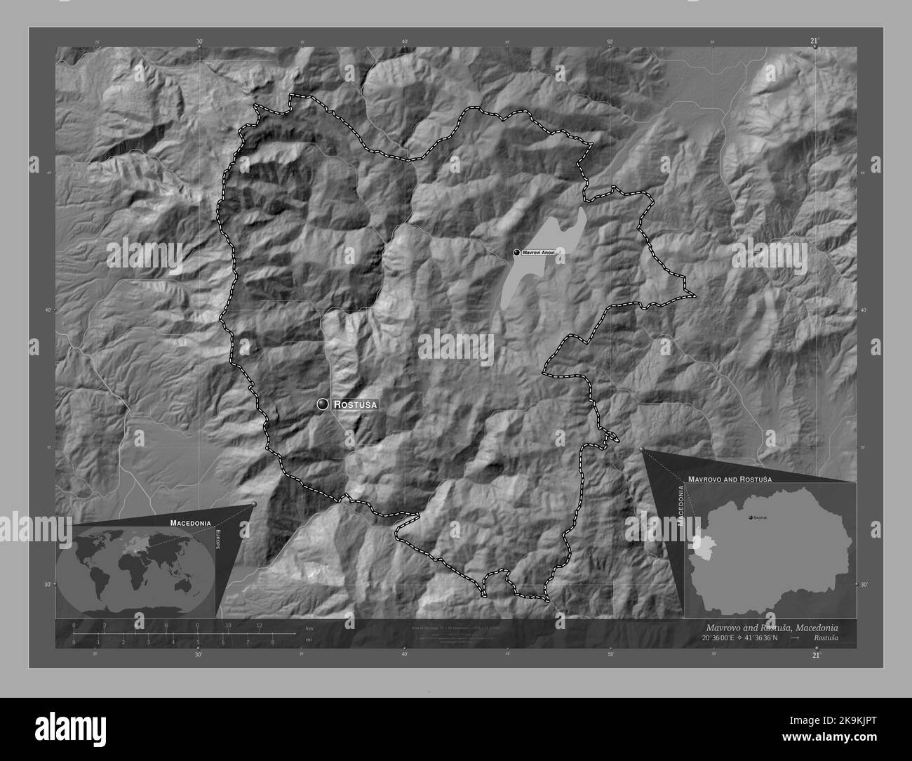 Mavrovo and Rostusa, municipality of Macedonia. Bilevel elevation map ...