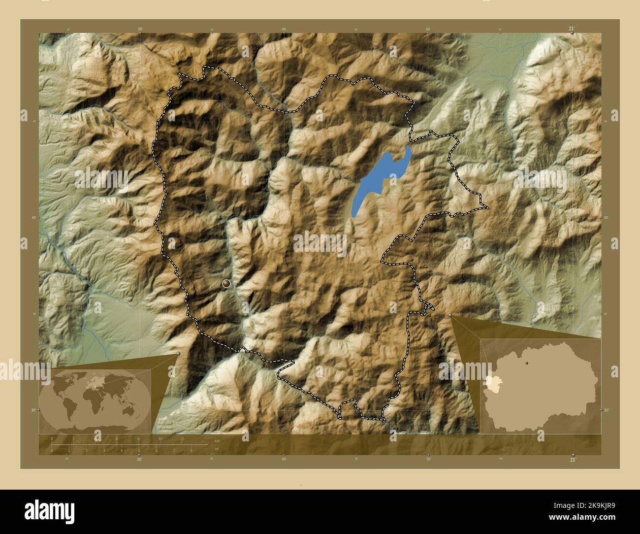 Mavrovo and Rostusa, municipality of Macedonia. Colored elevation map ...
