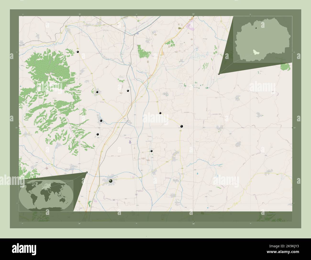Mogila, municipality of Macedonia. Open Street Map. Locations of major ...