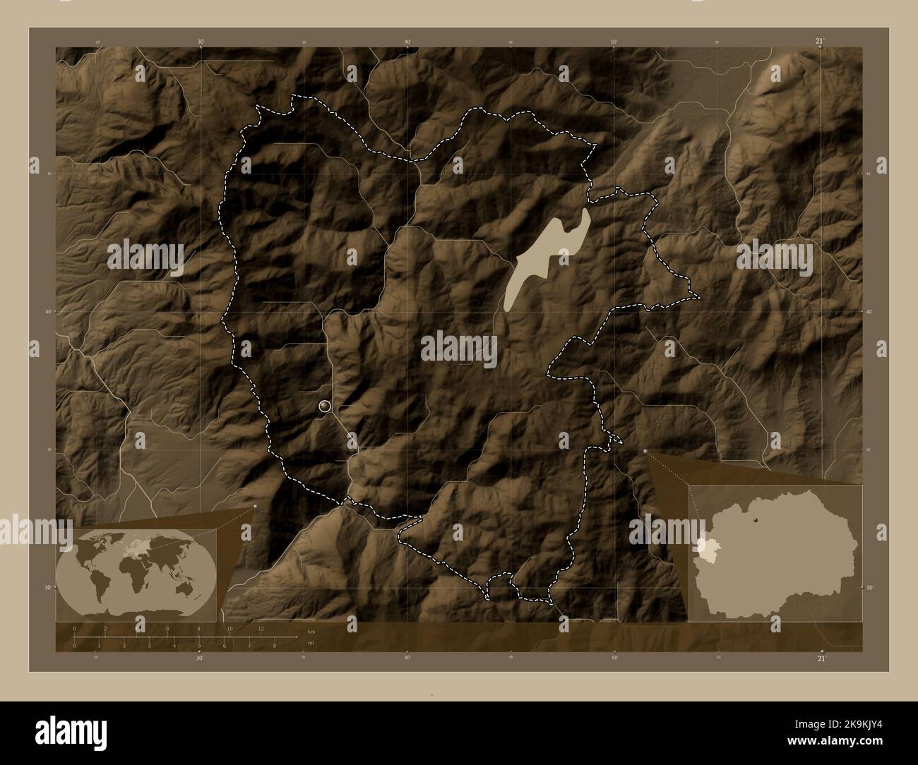 Mavrovo and Rostusa, municipality of Macedonia. Elevation map colored ...