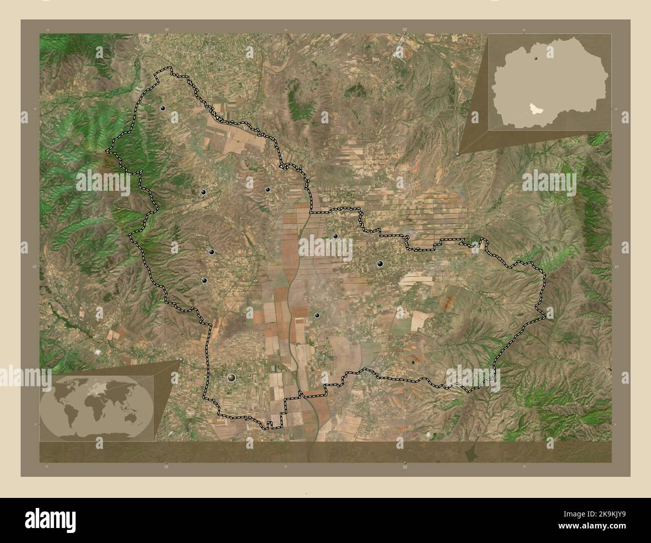 Mogila, municipality of Macedonia. High resolution satellite map ...